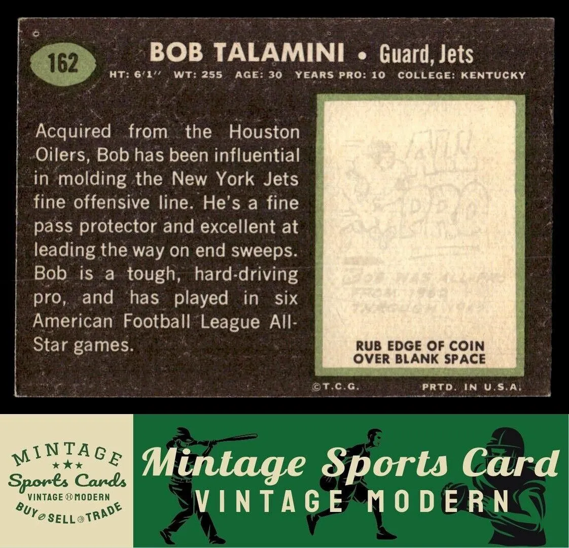 1969 Topps - Bob Talamini - #162 New York Jets · Whatnot: Buy, Sell ...