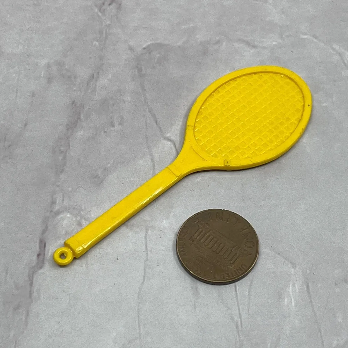 Vtg YELLOW Celluloid Barbie Doll Tennis Racket Sport Miniature Diorama ...
