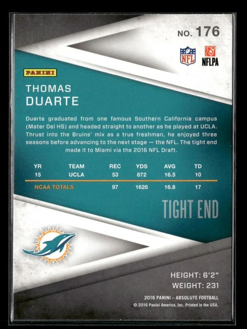 2016 Panini Absolute #176 Thomas Duarte Spectrum Blue Miami Dolphins ...