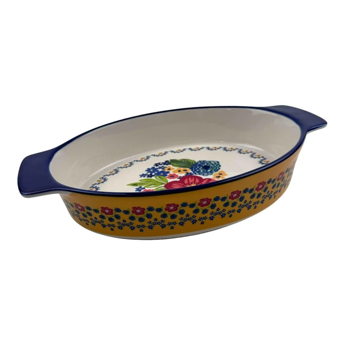 Pioneer Woman Floral Oval Baking Casserole Dish Yellow Blue Flowers ...