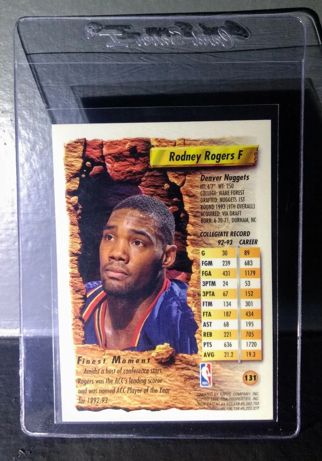 1993-94 Topps Finest Rodney Rogers #131 Rookie Basketball Card ...