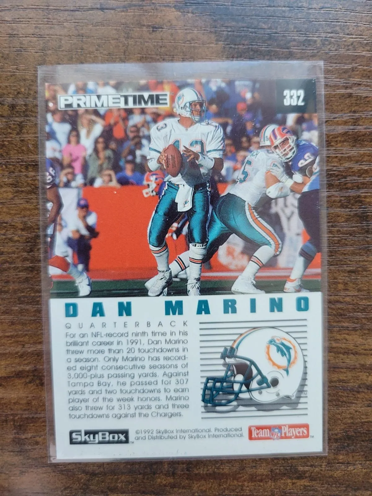 Dan Marino 1992 Skybox Primetime #332 - Team MVP - Dolphins-NFL ...