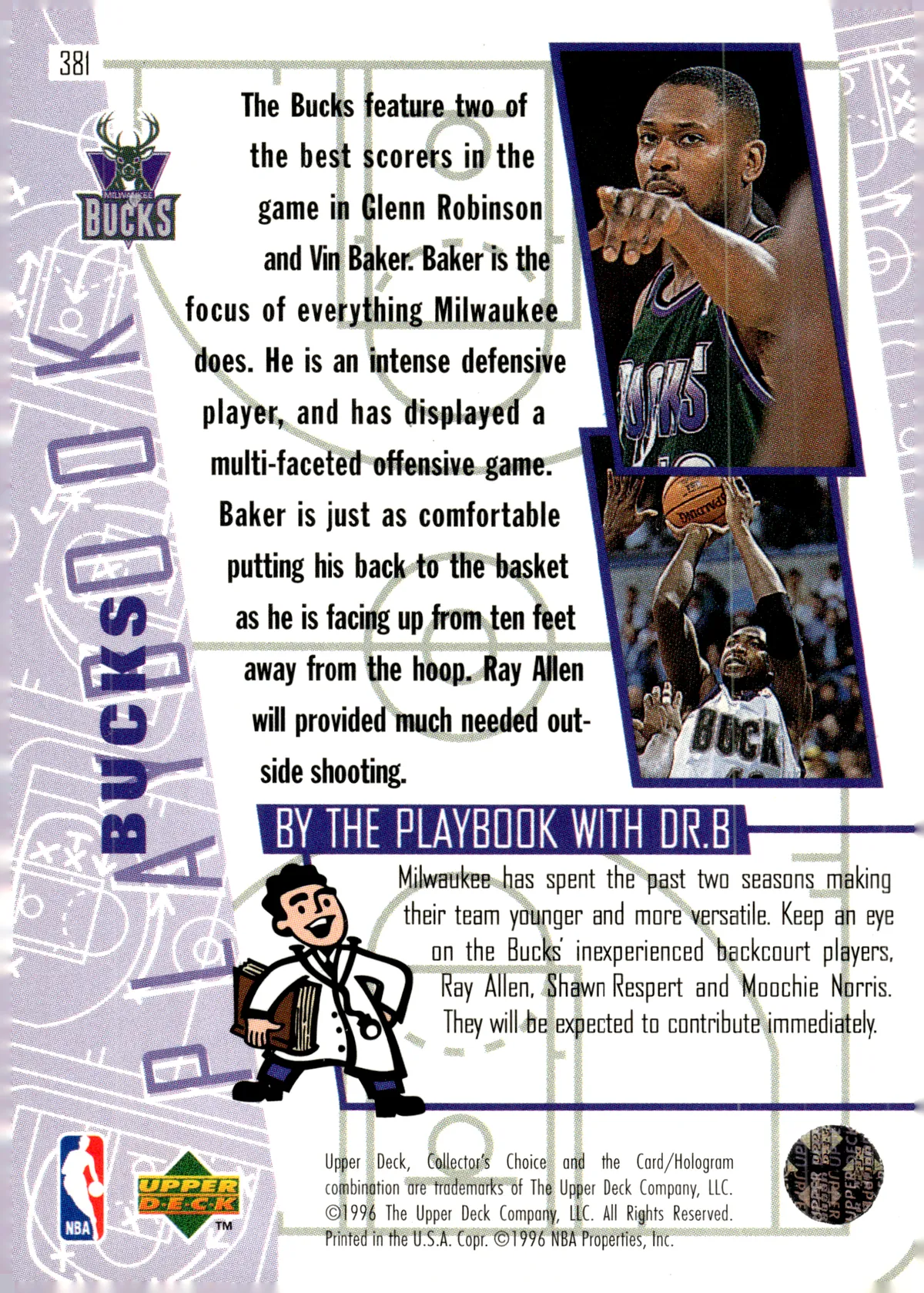 1996 Upper Deck Collector's Choice Vin Baker #381 - 1996 - Basketball ...