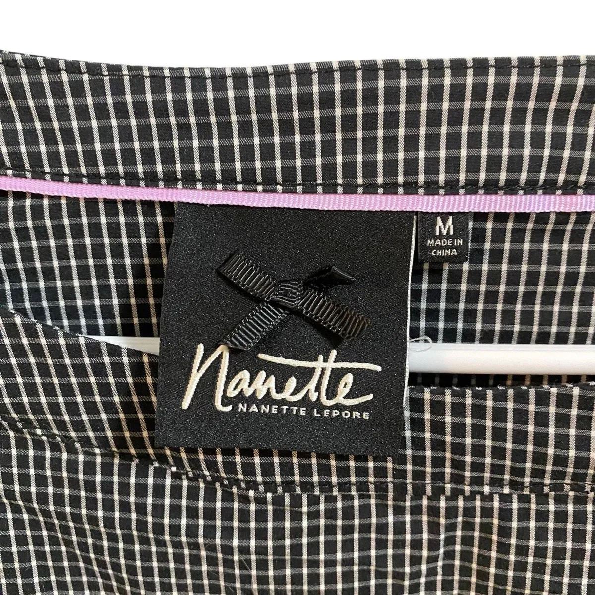 Nanette Lepore Medium Black Plaid Embroidered Floral Blouse Flare Sleeve Summer - Nanette Lepore ...