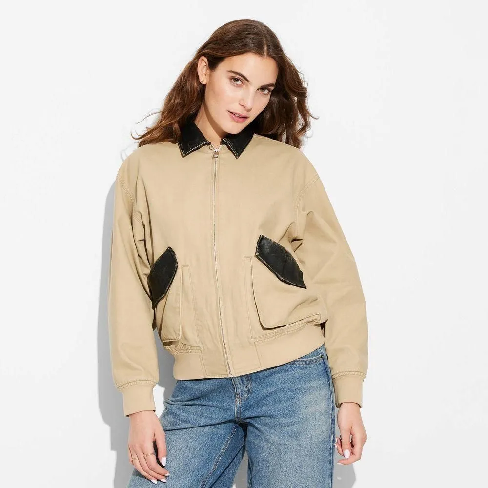 New with Tags - Size S - Women's Canvas & Faux Leather Bomber Jacket ...