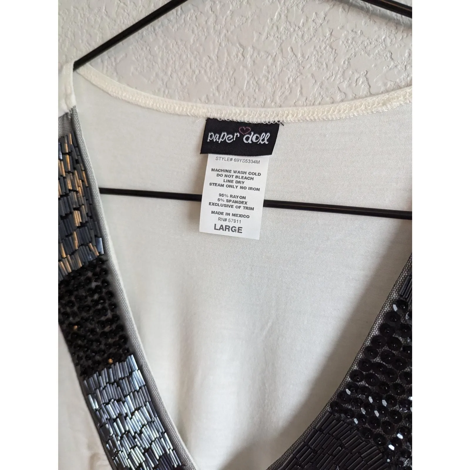 Vtg Y2K Sz L Paper Doll Short Sleeve V Neck Blouse Beaded NEckline ...