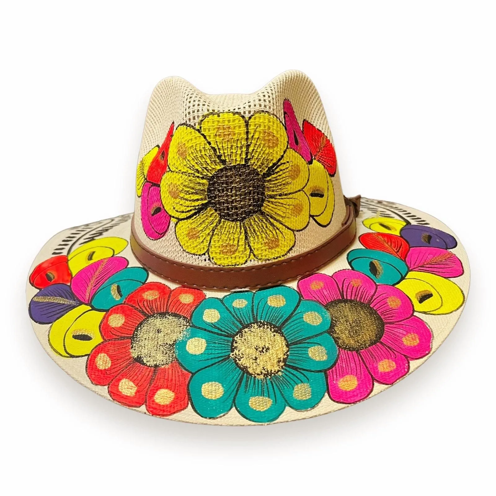HAT MEXICAN Artisanal Hand Painted Fedora Floral Sombrero Panama ...