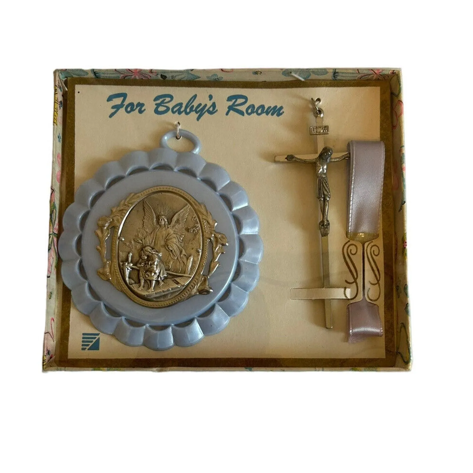 Vintage Crib Medal And Crucifix Baby Boy Gift Set Blue Christian ...