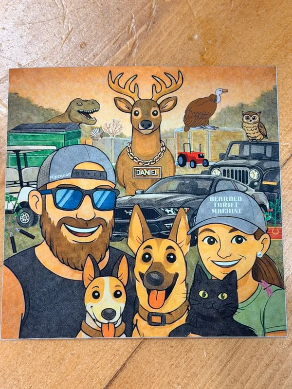 The Bearded Thrift Machine Team Sticker size 4x4 · Whatnot: Shop, Sell ...