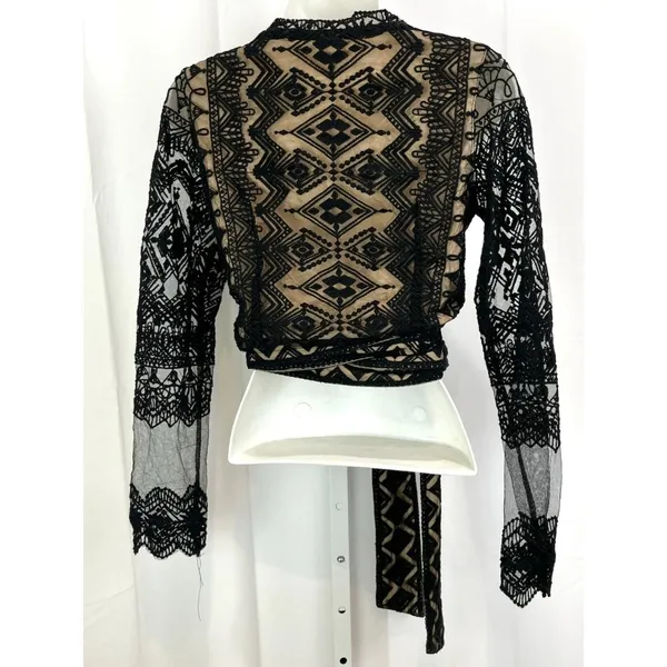 Jens Pirate Booty Lace Wrap Crop Top Long Sleeve Black Mesh Lined Size Xs · Whatnot Buy Sell