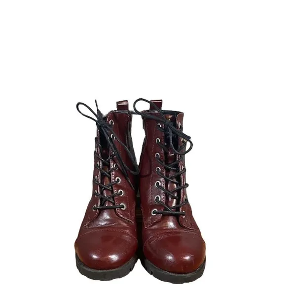 XOXO Chloee Burgundy Lace Up Star Detail Chucky Heeled Combat Boots ...